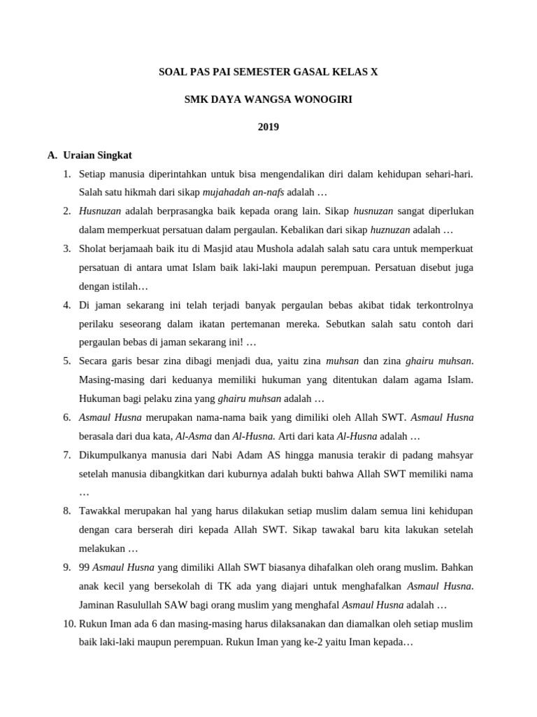 Soal Pai Pas X | PDF