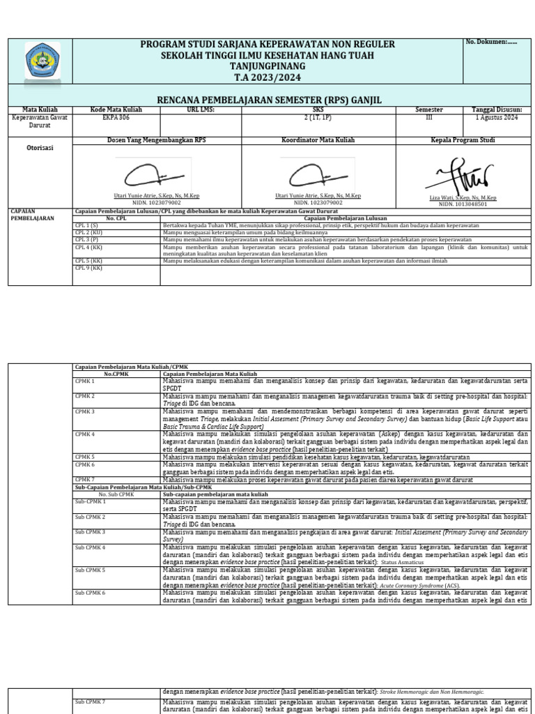 Rps Kep. Gadar s1b 2023-2024 Non Reg RPL 1 | PDF