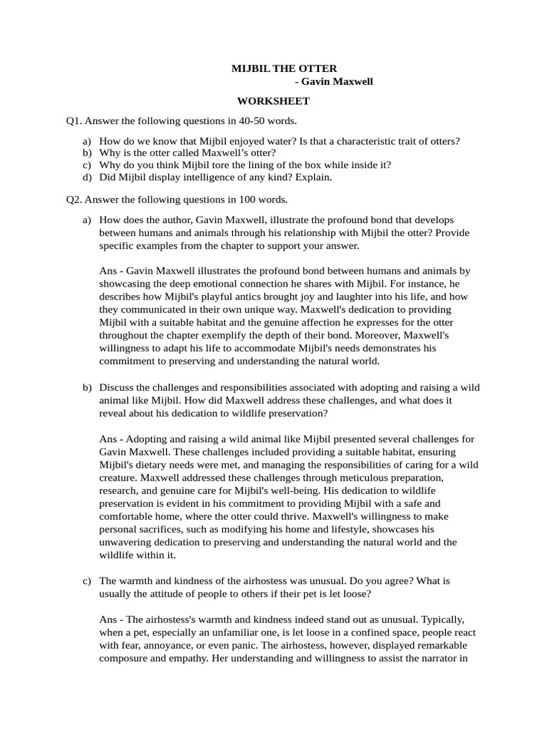 Mijbil the Otter_worksheet | PDF