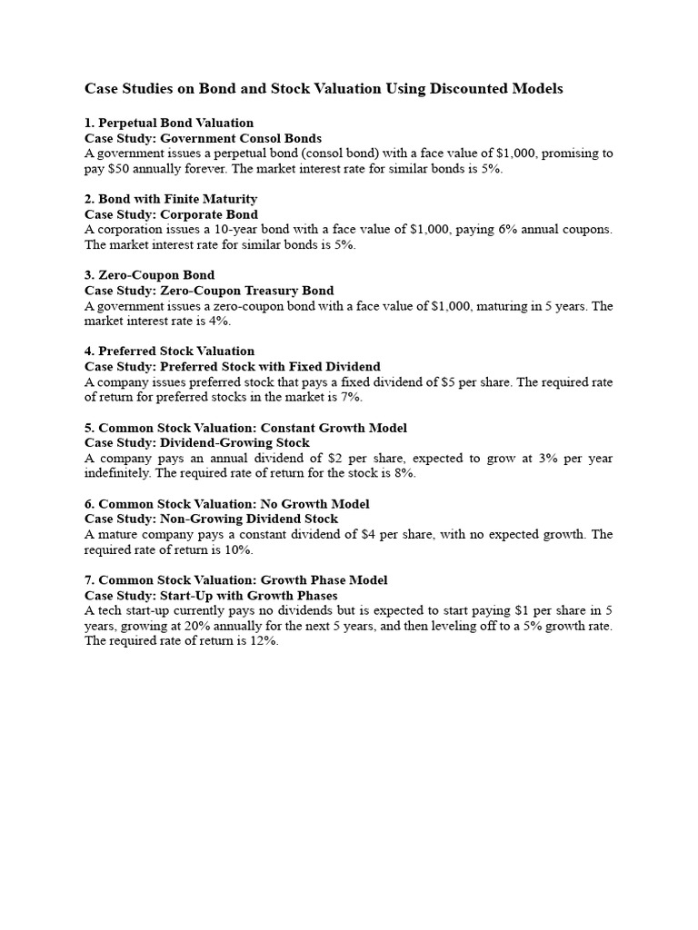 Case Studies on Bond and Stock Valuation Using Discounted Models | PDF