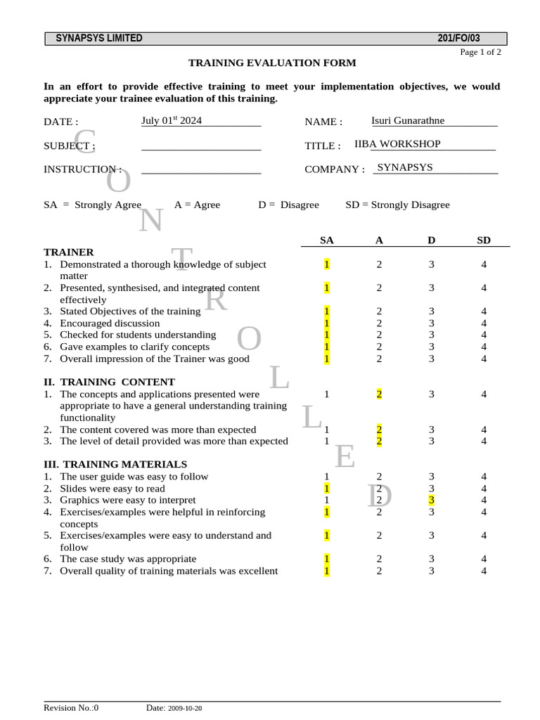 201fo03 - Training Evaluation Form | PDF