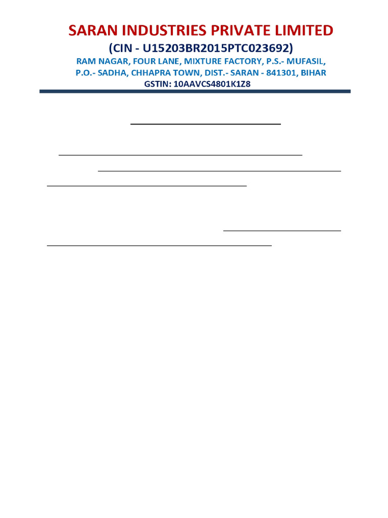 SARAN INDUSTRIES (Seize AUTHORIZATION) | PDF