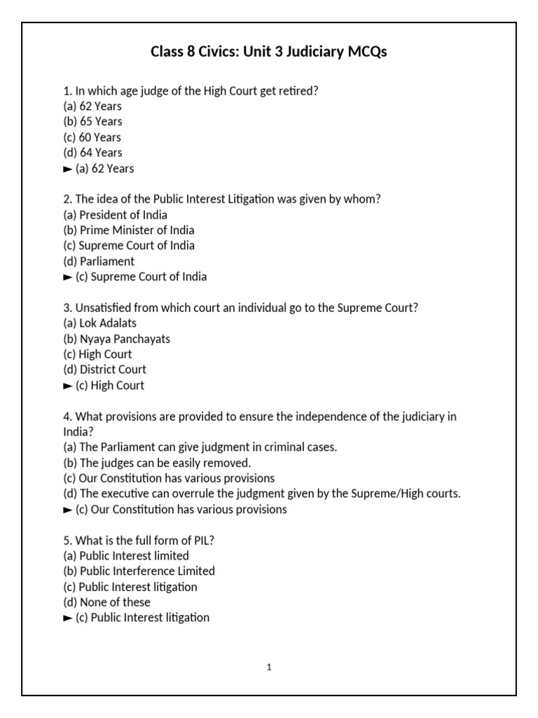 Class 8 Civics Unit 3 MCQs | PDF