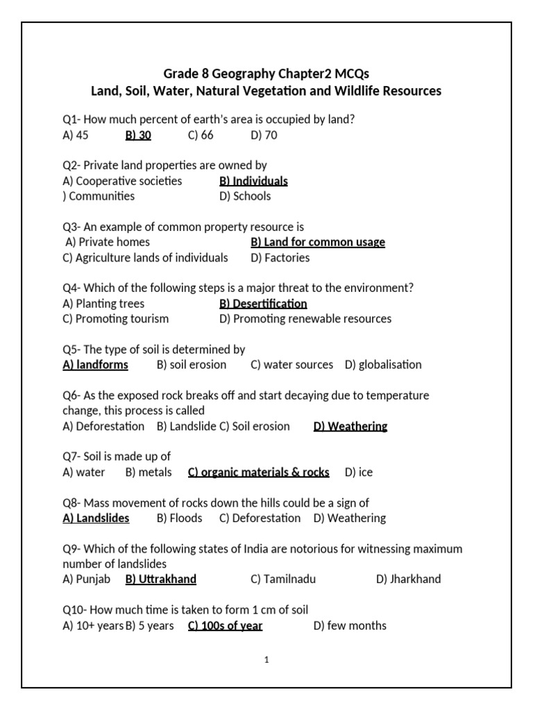 Class 8 Geography chapter 2 MCQs (1) | PDF