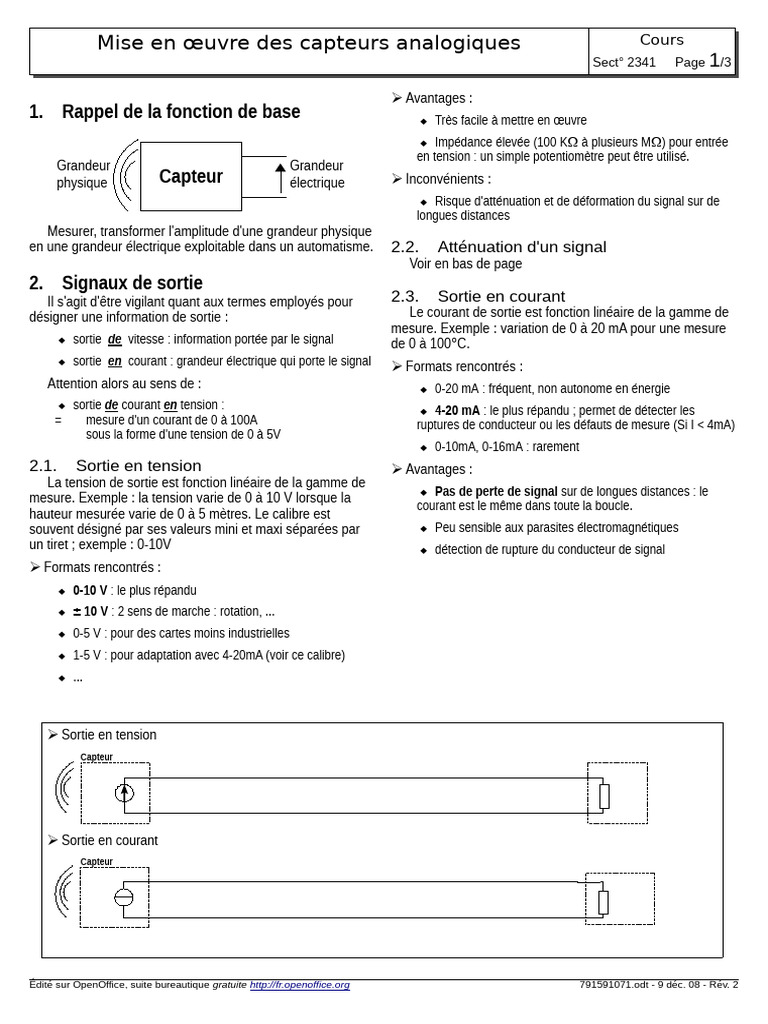 Cours Capteurs Analogiques Mise en Oeuvre.i2341.v108 | PDF