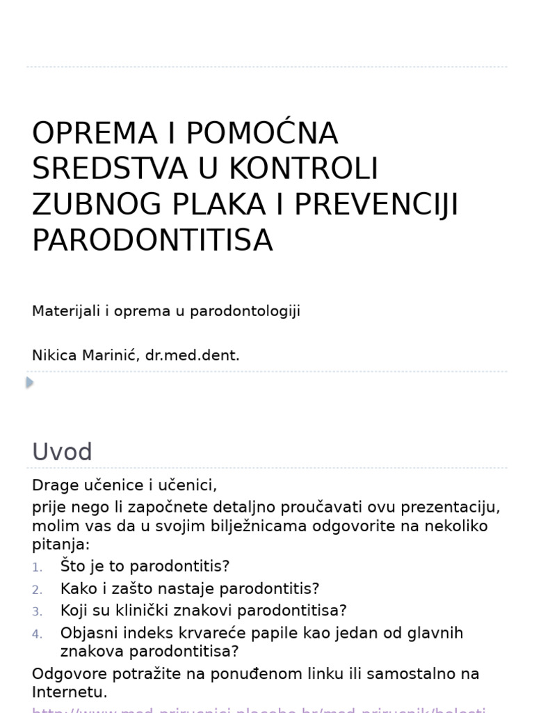 DA - DENTALNA OPREMA I METRIJALI - 1. - Prevencija Parodontitisa | PDF