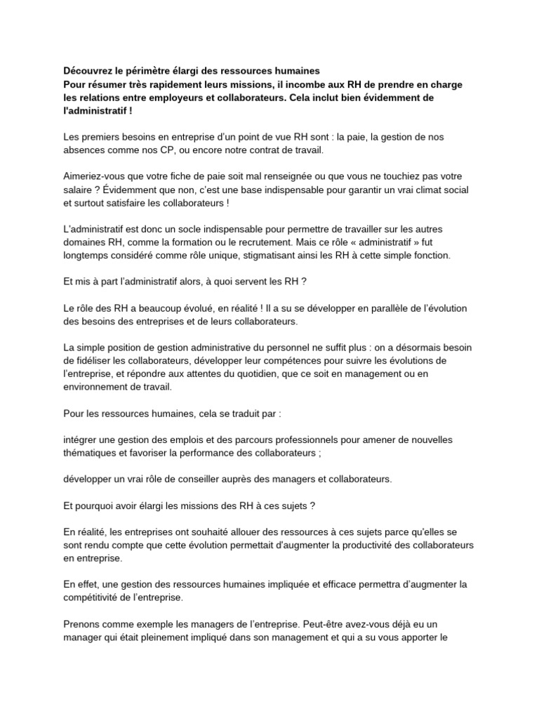 Découvrez Le Périmètre Élargi Des Ressources Humaines | PDF