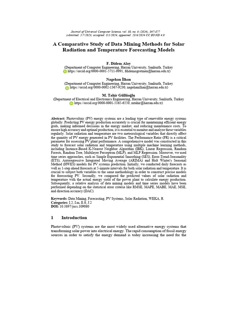 Data Mining for Solar Forecasting Models | PDF | Forecasting | Photovoltaics