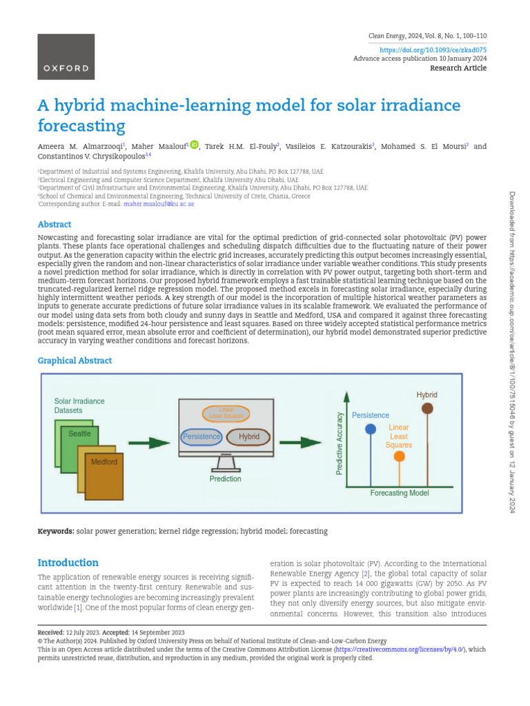 A Hybrid Machine-Learning Model For Solar Irradiance Forecasting | PDF