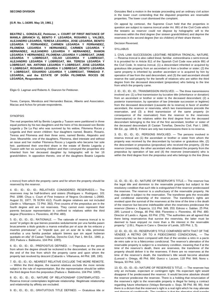 Reserva Troncal | PDF