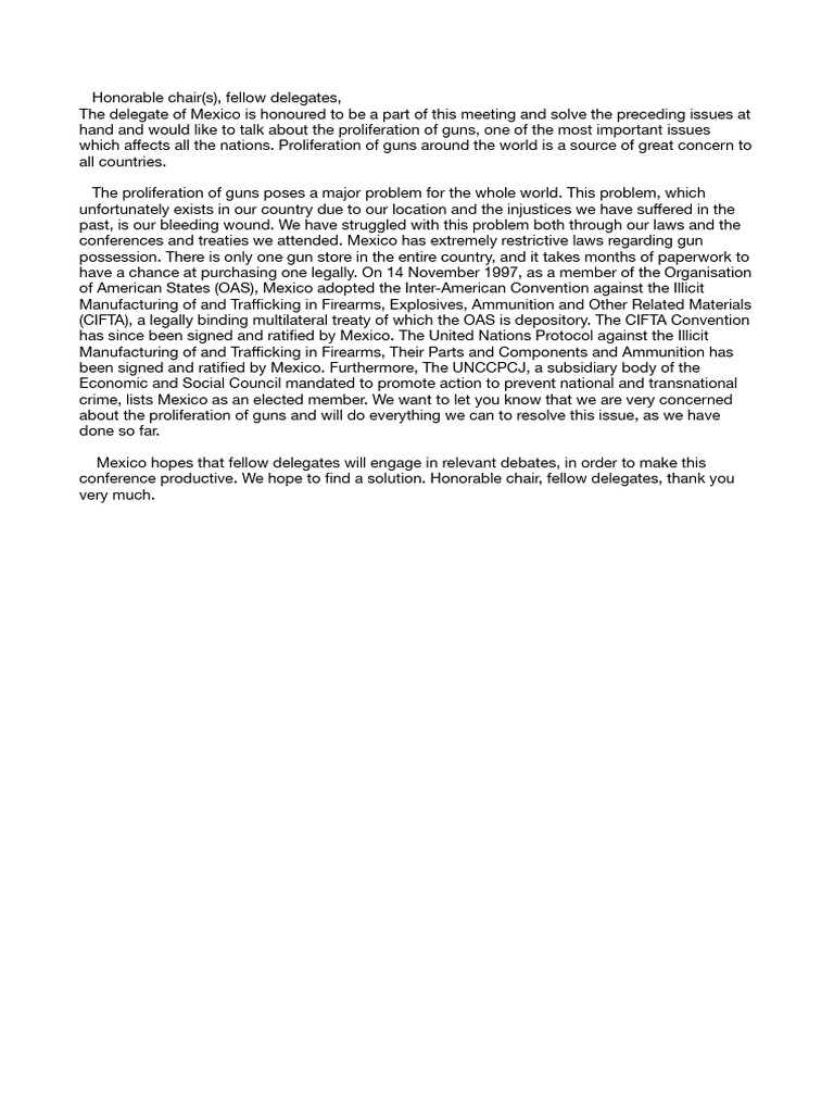 Opening Speech Example For MUN | PDF