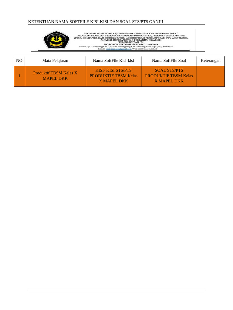 Soal STS Ganjil Mapel DKK Kelas X TBSM Fix | PDF