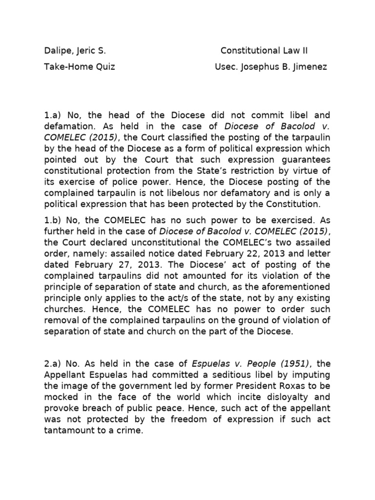 Consti Law 2 Quiz #2 | PDF