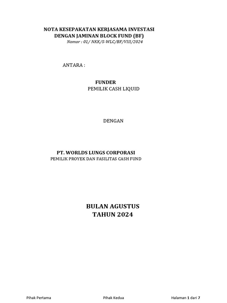 WLC Block Fund RP. 1 T Antara S VS WLC Vendor DOMPU & Lombok NTB | PDF | Indonesia | Finance ...