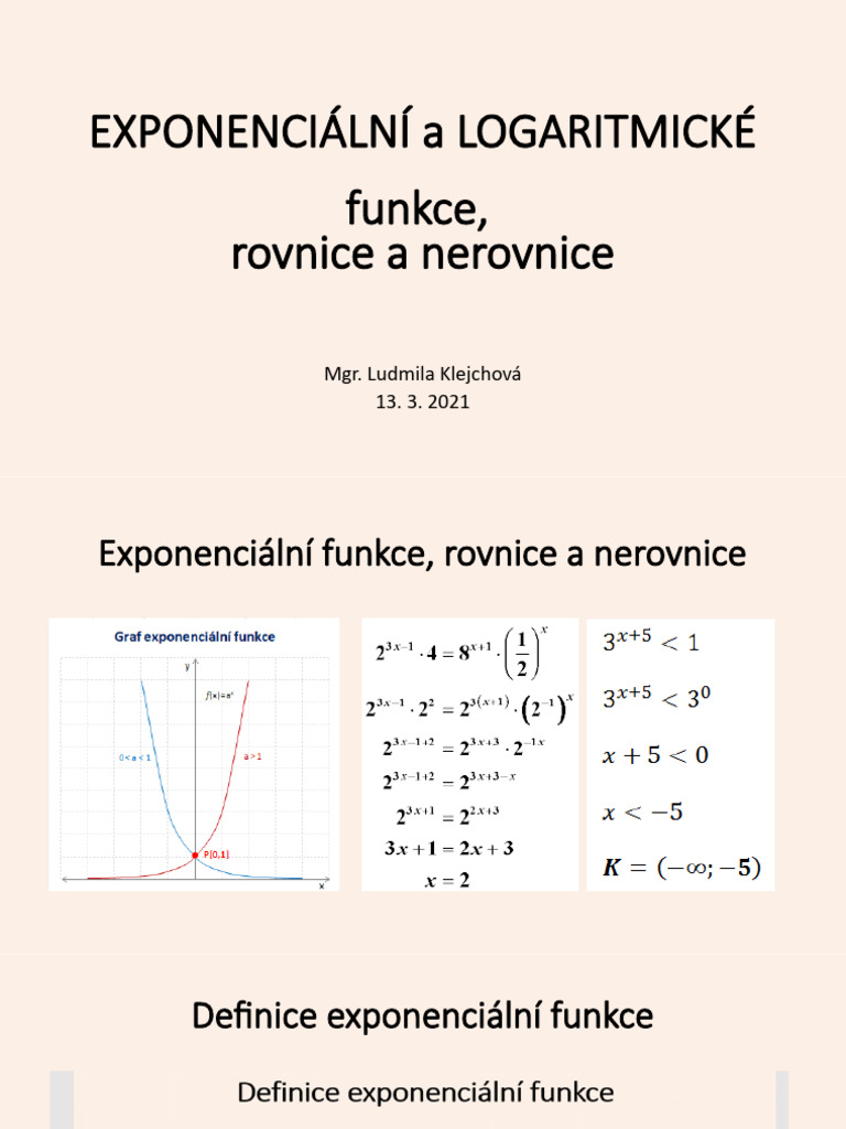 Exponenciální A Logaritmické Funkce, Rovnice A Nerovnice - LKL (6) Upr ...