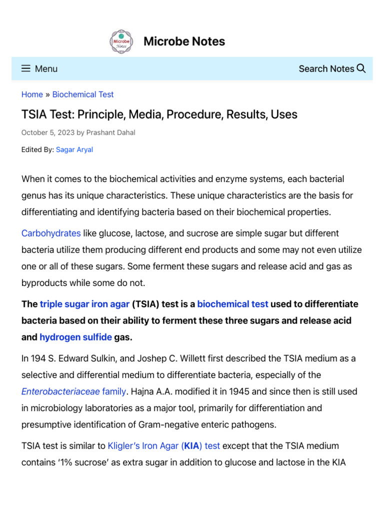 TSIA Test: Principle, Media, Procedure, Results | PDF