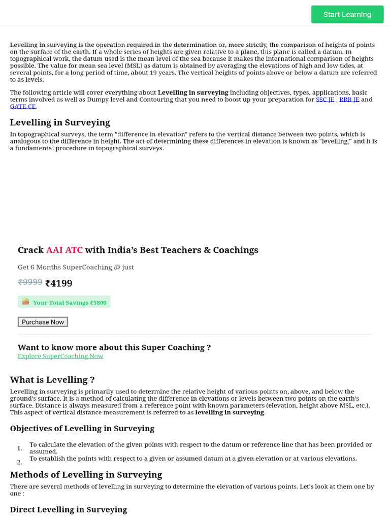 Levelling in Surveying - Know Methods, Types and Application Here | PDF