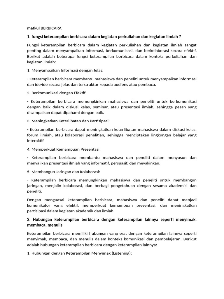Matkul BERBICARA | PDF