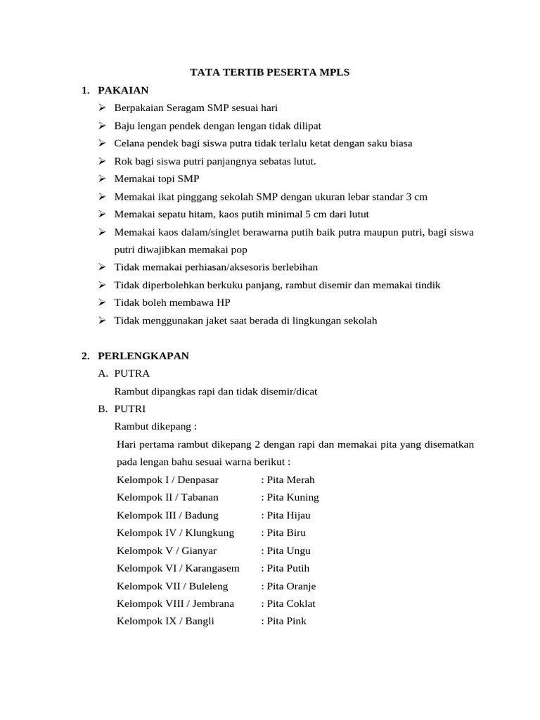 Tata Tertib Peserta MPLS | PDF