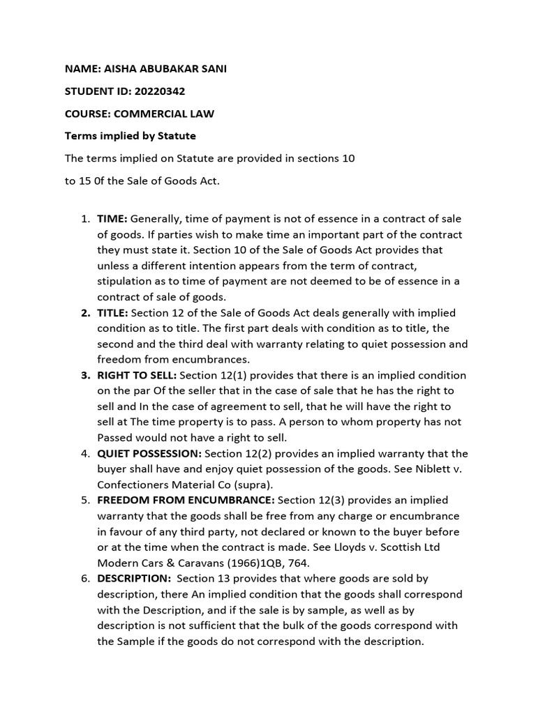Commercial Law Assignment 1. | PDF