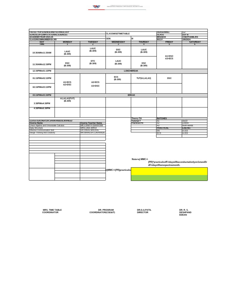 Time Table Dsa B Division | PDF