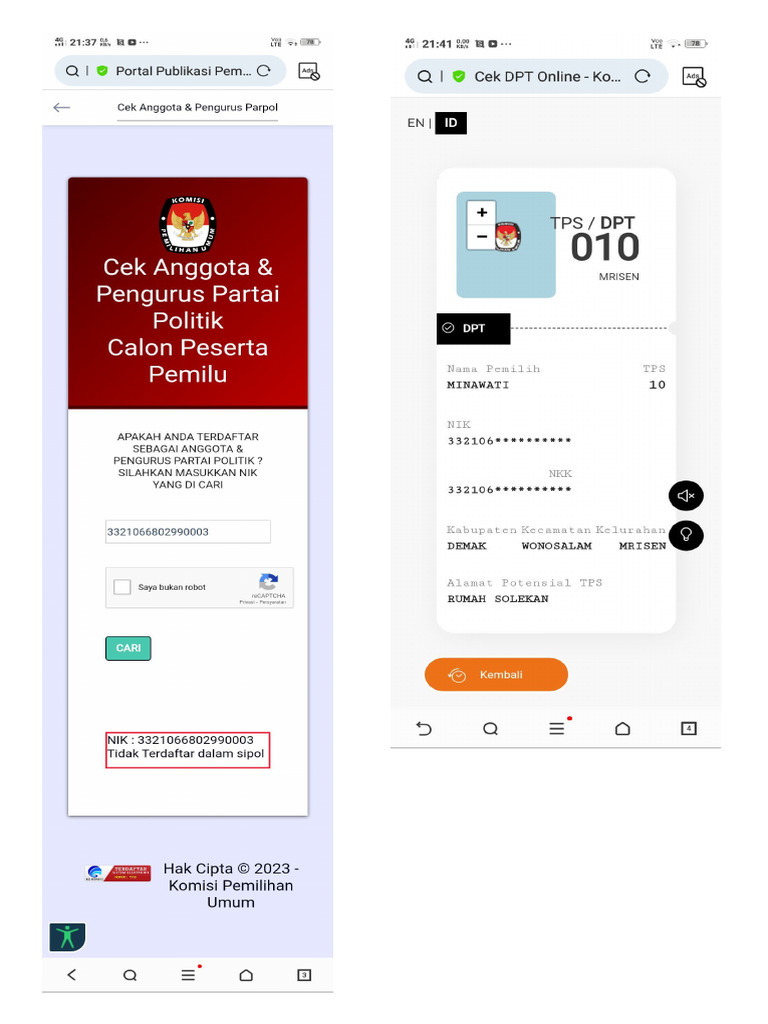 Cek DPT Dan Sipol KPPS Mina | PDF