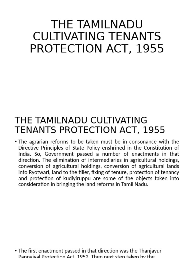 Tamil Nadu Cultuivating Tenant Protection Act 1955 | PDF