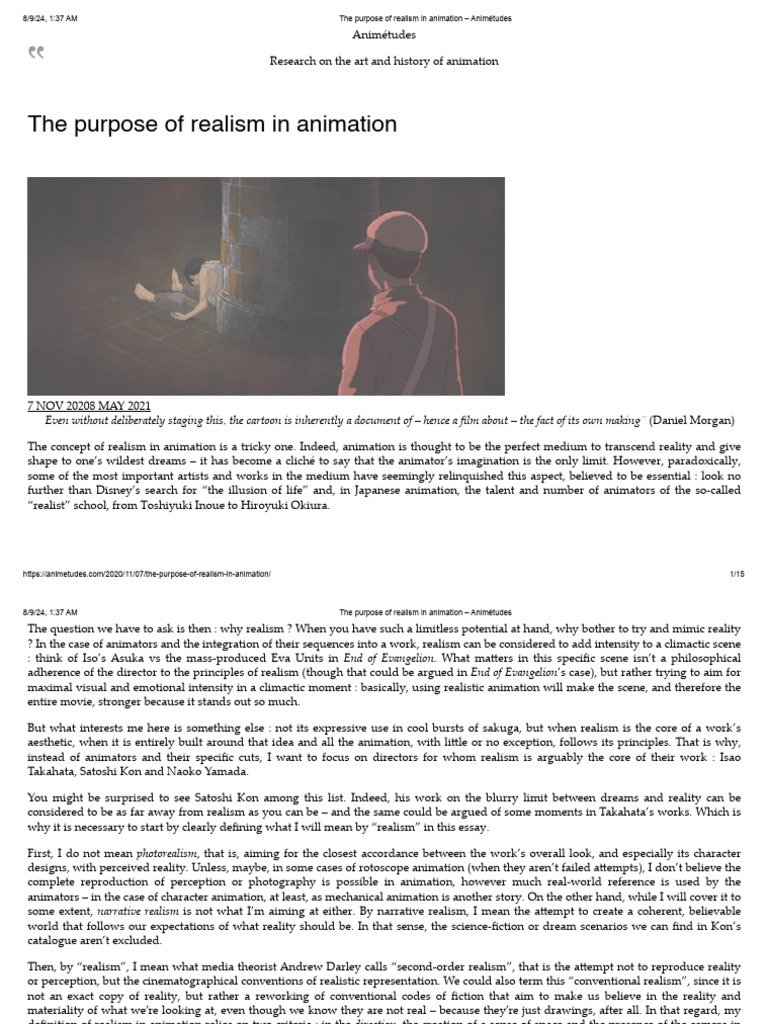 The Purpose of Realism in Animation - Animétudes | PDF