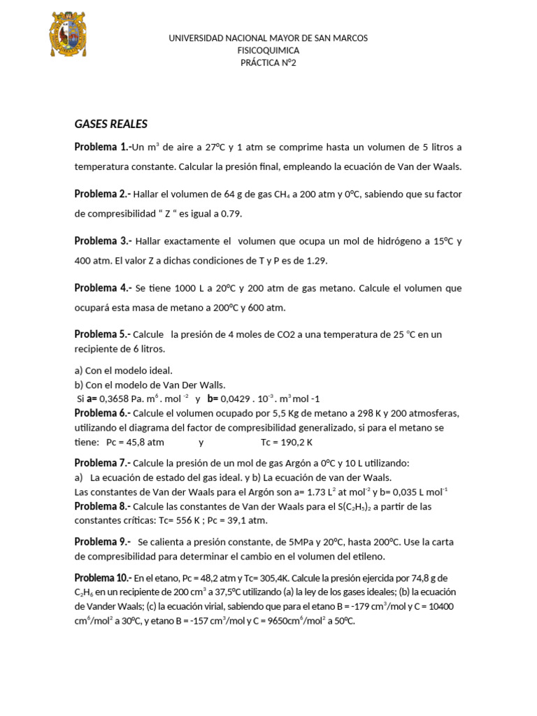 Práctica 2 de Gases Reales | PDF