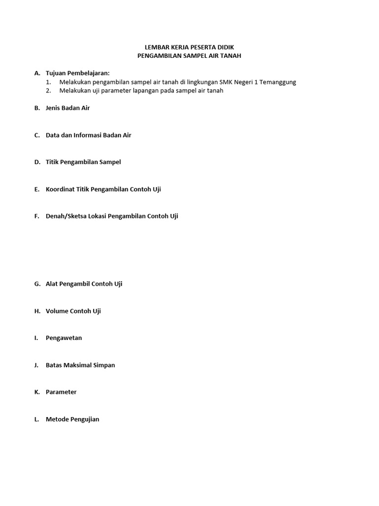 LKPD 1. Sampling Air Tanah | PDF
