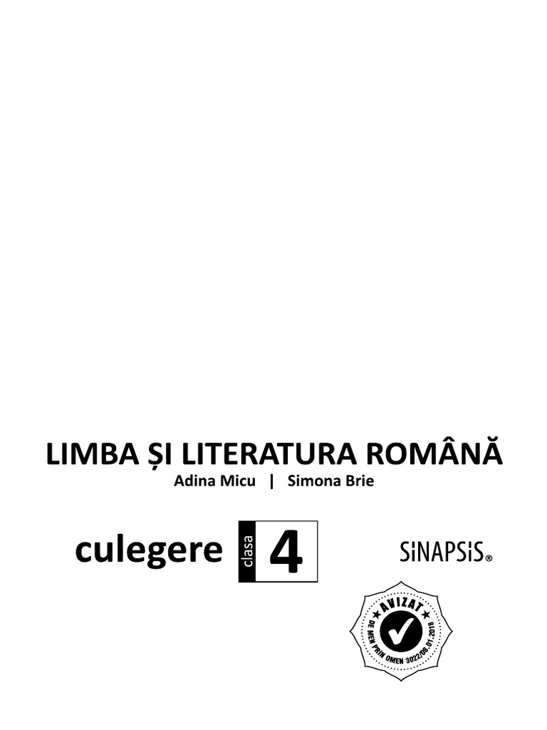 Culegere - Limba Romana - Clasa 4 Sinapsis | PDF