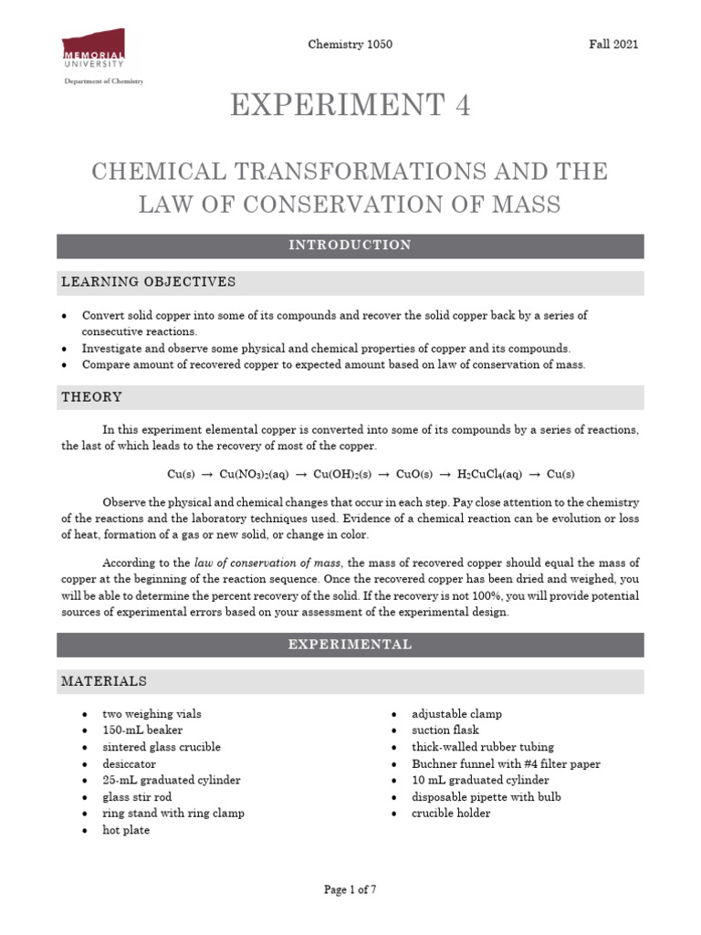 1050 Exp 4 Cu Transform Outline F2021 | PDF