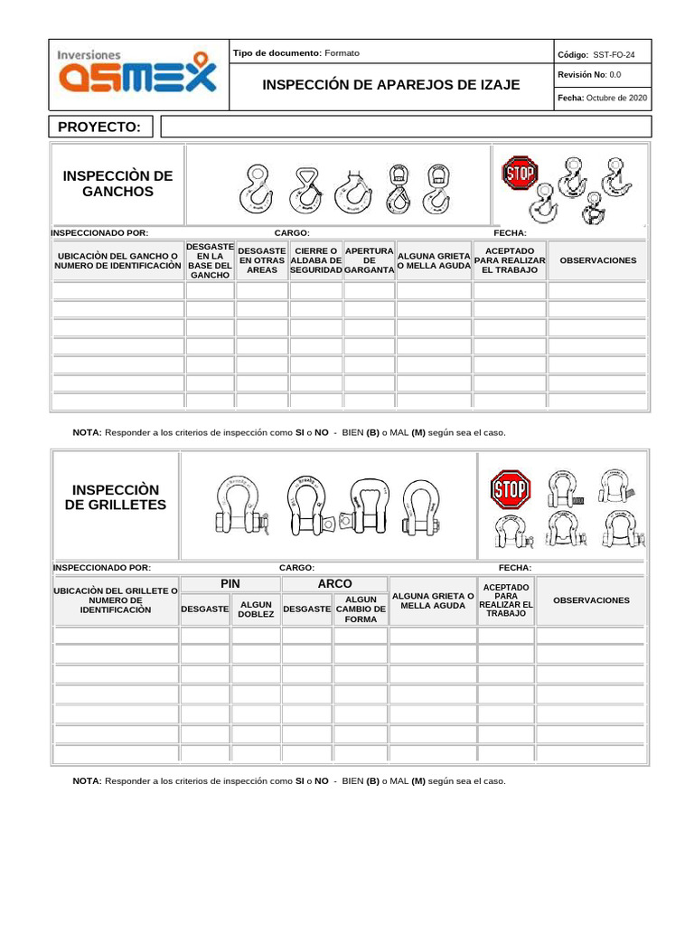 Anexo 31. SST-FO-24. Inspeccion de Aparejos de Izaje | PDF