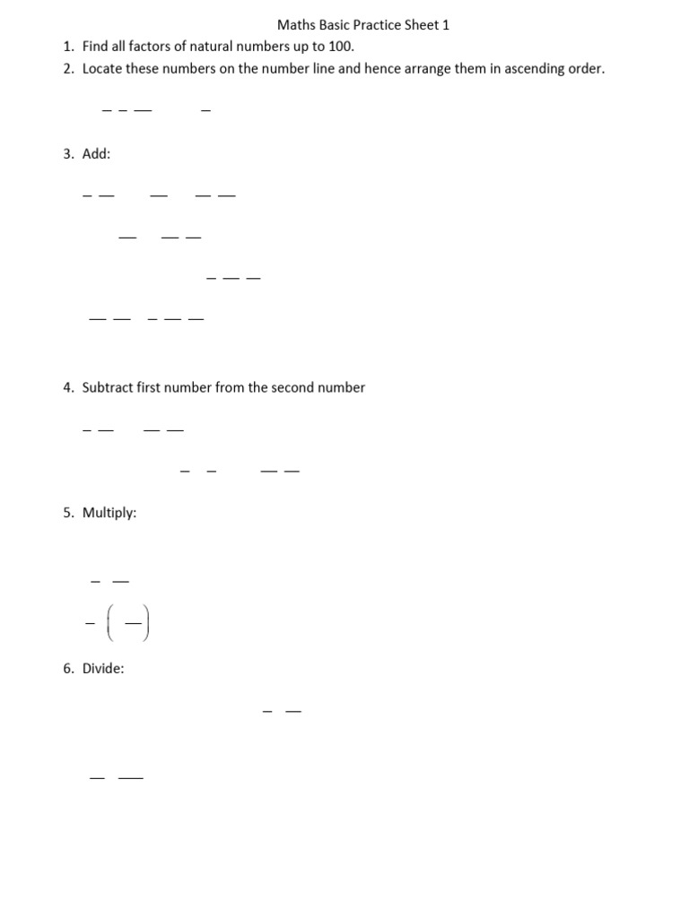 Maths Basic Practice Sheet1 | PDF