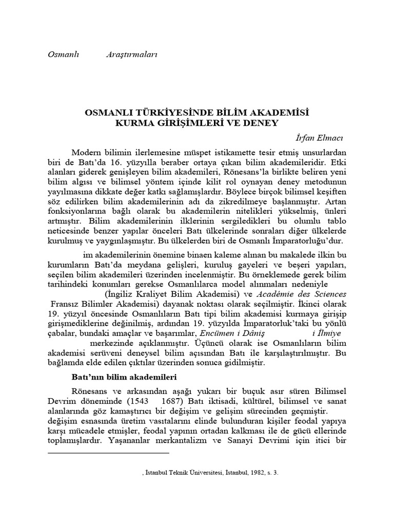 Osmanlı Türkiyesinde Bilim Akademisi Kurma Girişimleri Ve Deney | PDF