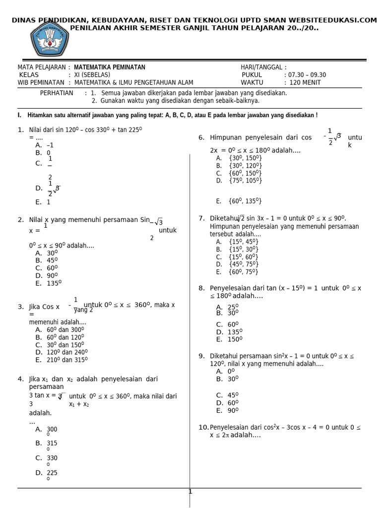 Soal Pas Minat Kelas Xi K13 | PDF | Teaching Methods & Materials