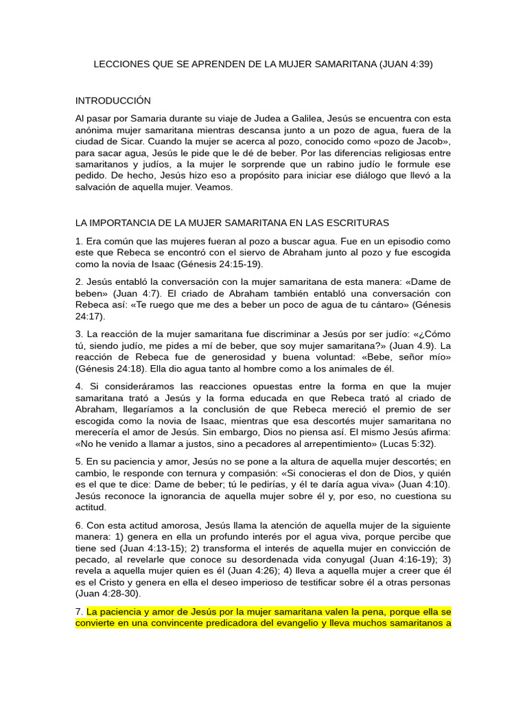 Lecciones Que Se Aprenden de La Mujer Samaritana | PDF