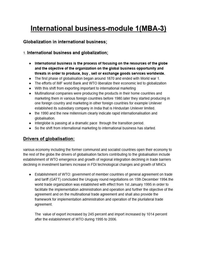 International Business - Module - 1 | PDF | Social Stratification | Globalization