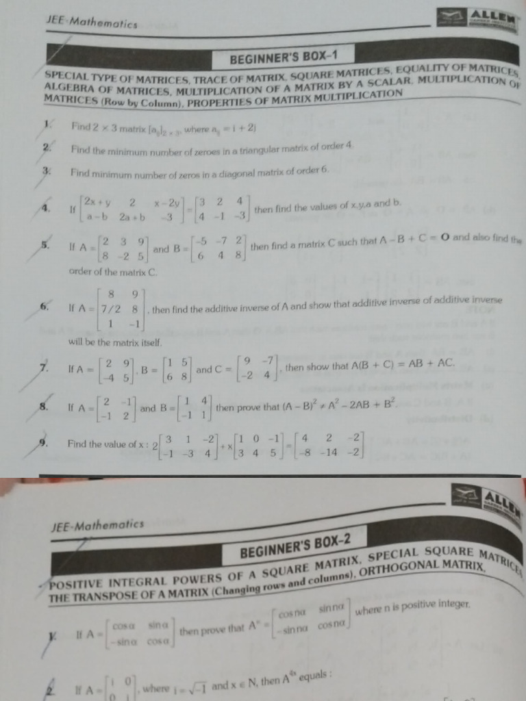 Matrix and Determinants | PDF