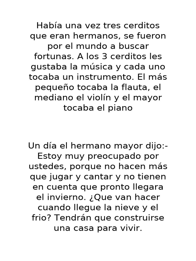 Había una vez tres cerditos que eran hermanos | PDF