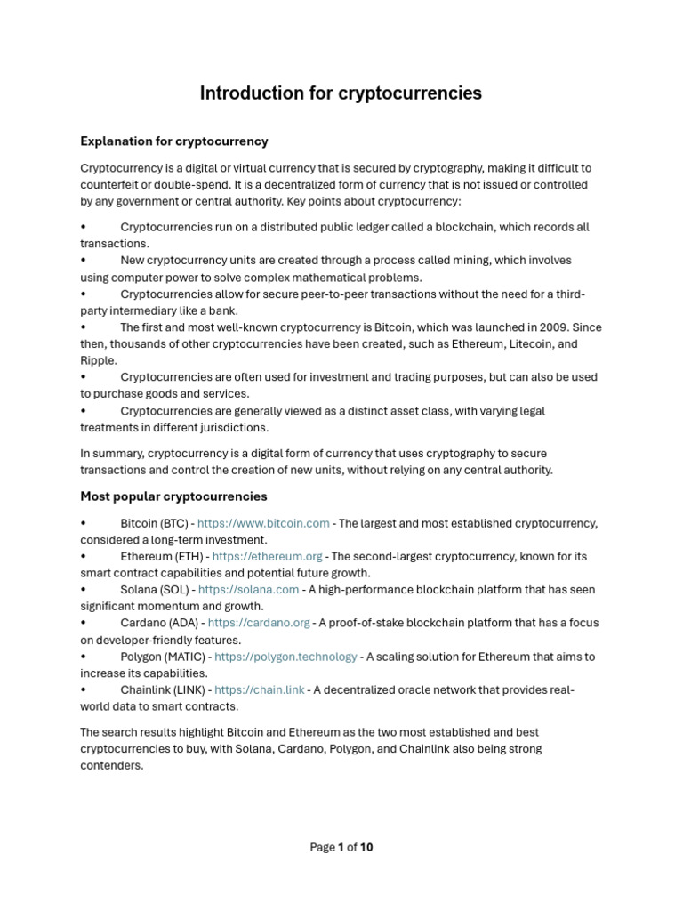 Introduction To Cryptocurrencies | PDF | Cryptocurrency | Applications ...