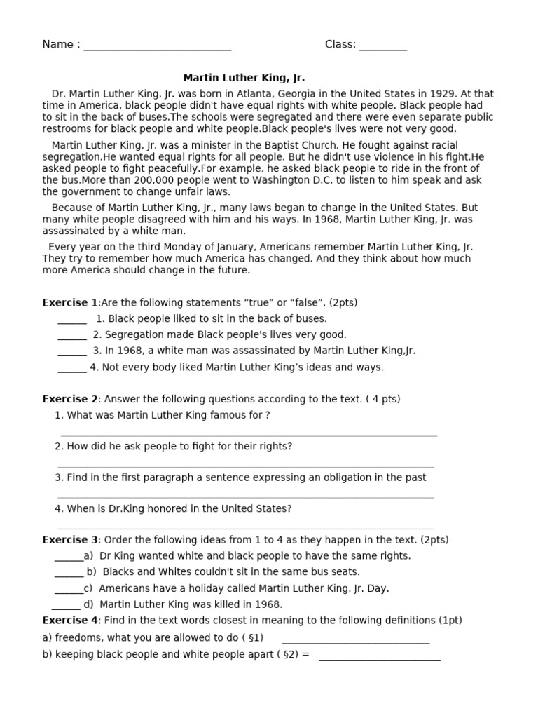Martin Luther King test | PDF