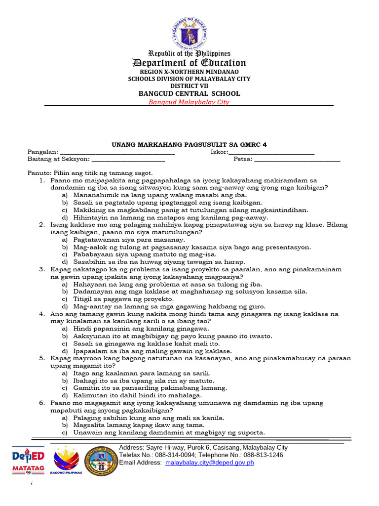 GMRC 1st Periodical Test | PDF