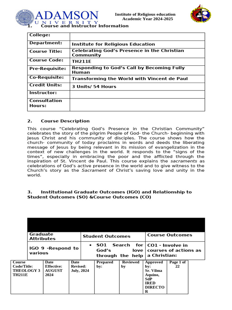 Theo 3 Obe Syllabus | PDF