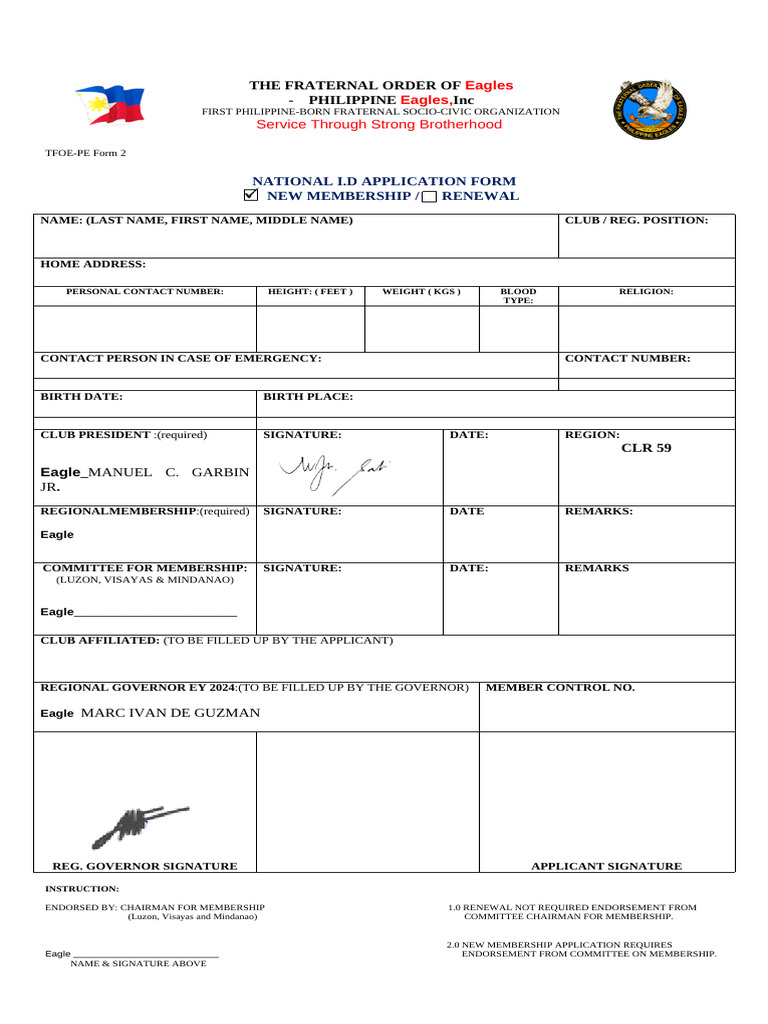 The Fraternal Order of Inc: National I.D Application Form New ...