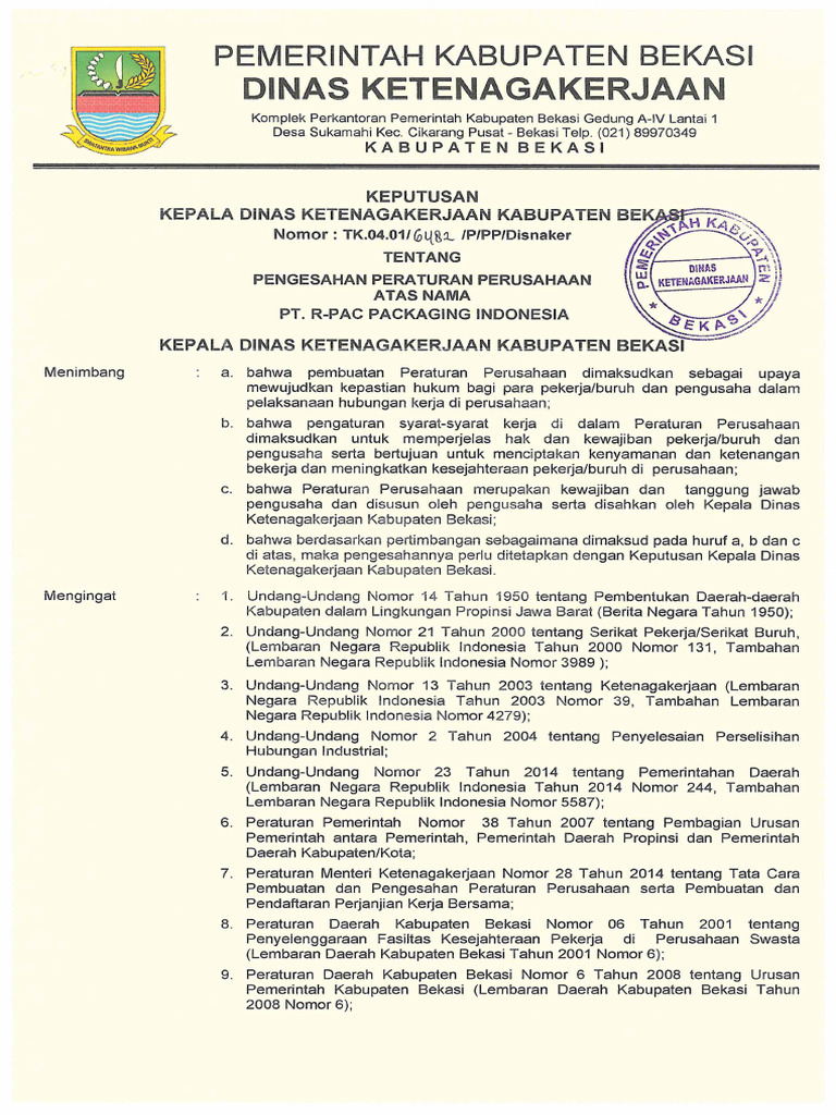 Disnaker Pengesahan PP | PDF