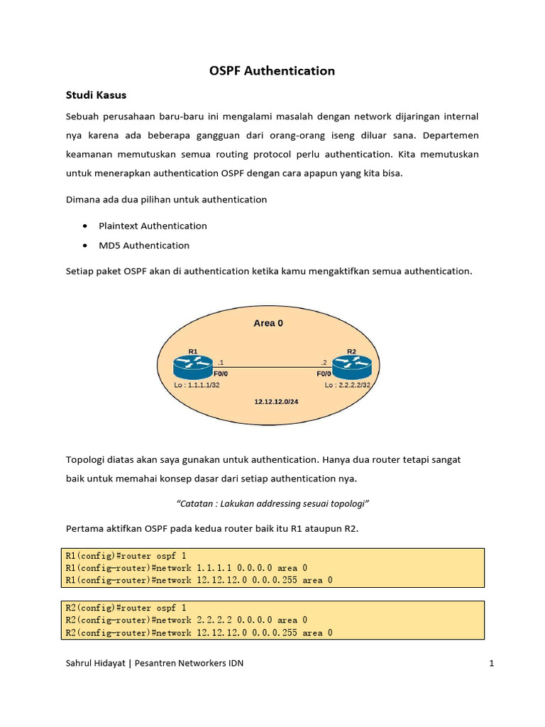 OSPF Authentication Cisco CCNP | PDF | Internet Protocols | Data ...