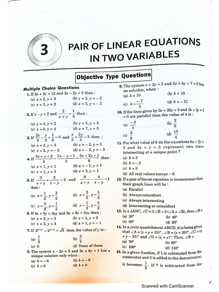 Ch3 Linear Eqn Objective Type Questions | PDF