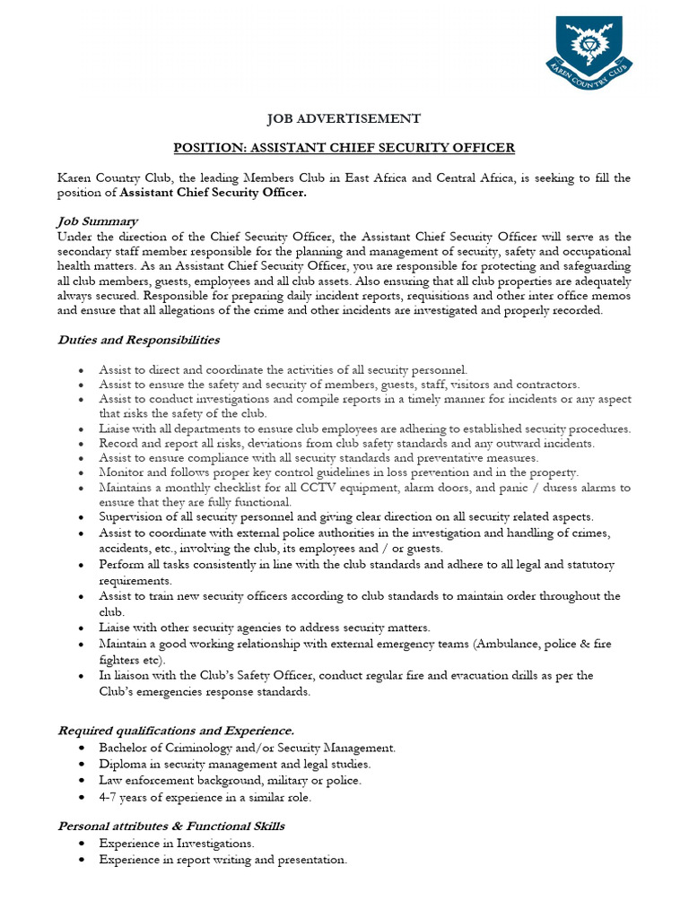 Advert - Assistant Chief Security Officer | PDF