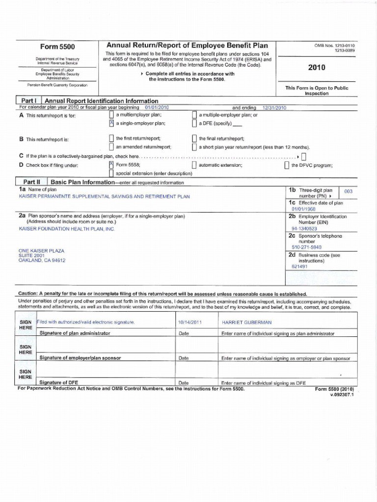 Kaiser Supplemental Savings and Retirement Plan Annual Report Form 5500 ...